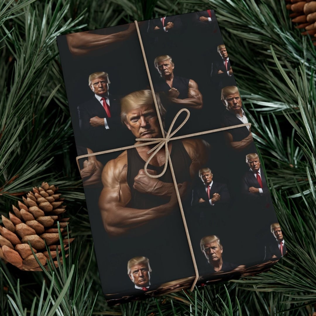 Donald Trump Wrapping Paper Funny Gift Wrap Humorous Muscle Black Gift ...