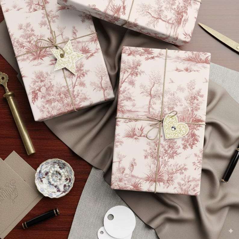 Pink Winter Toile Gift Wrap: Snowy Forest Chinoiserie Paper - Etsy