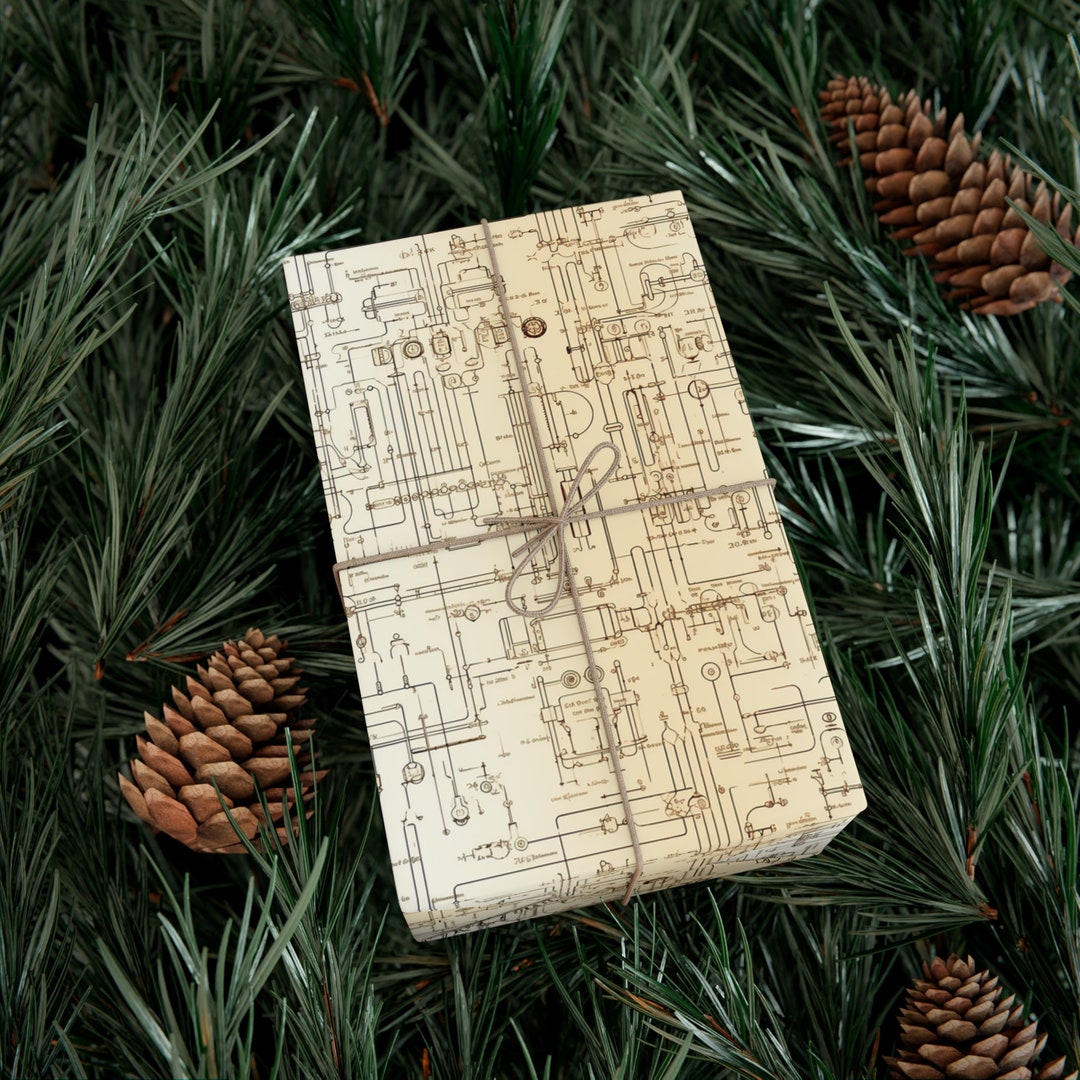 Technical Diagram Wrapping Paper Map Plan Snail Letter Earthy Brown ...