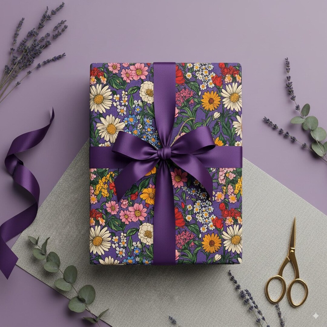 Purple Wildflower Wrapping Paper: Vintage Floral Gift Wrap - Etsy