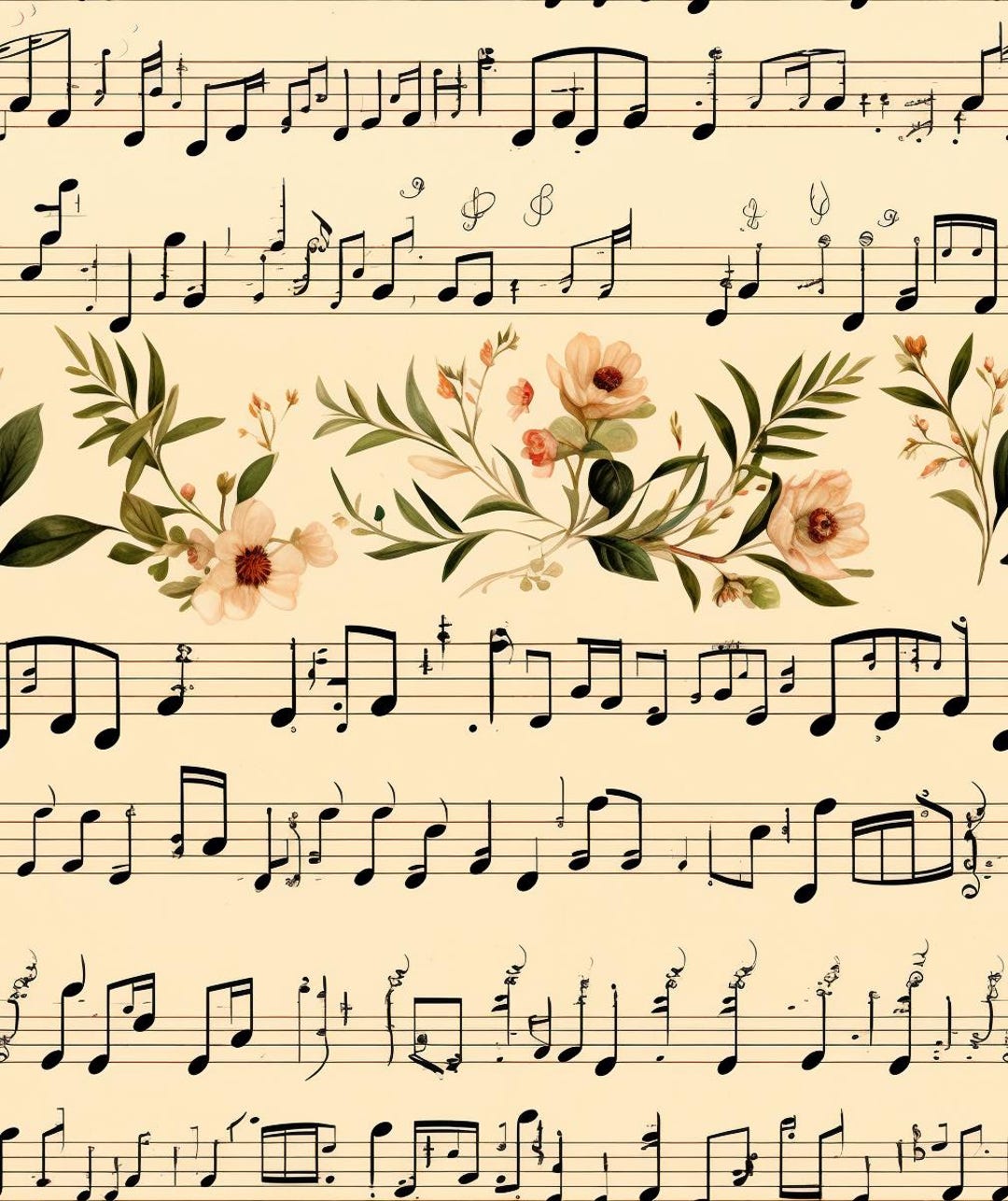 Vintage Music Sheet Flower Wrapping Paper Musical Notes Gift Wrap ...