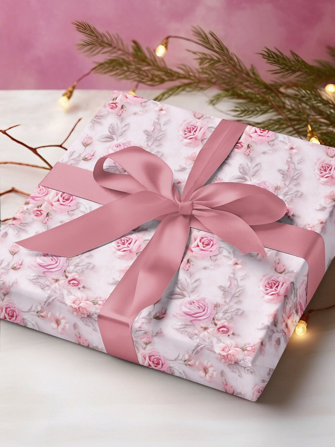Pink Rose Wrapping Paper Rose Dream Floral Gift Wrapping Paper Baby ...