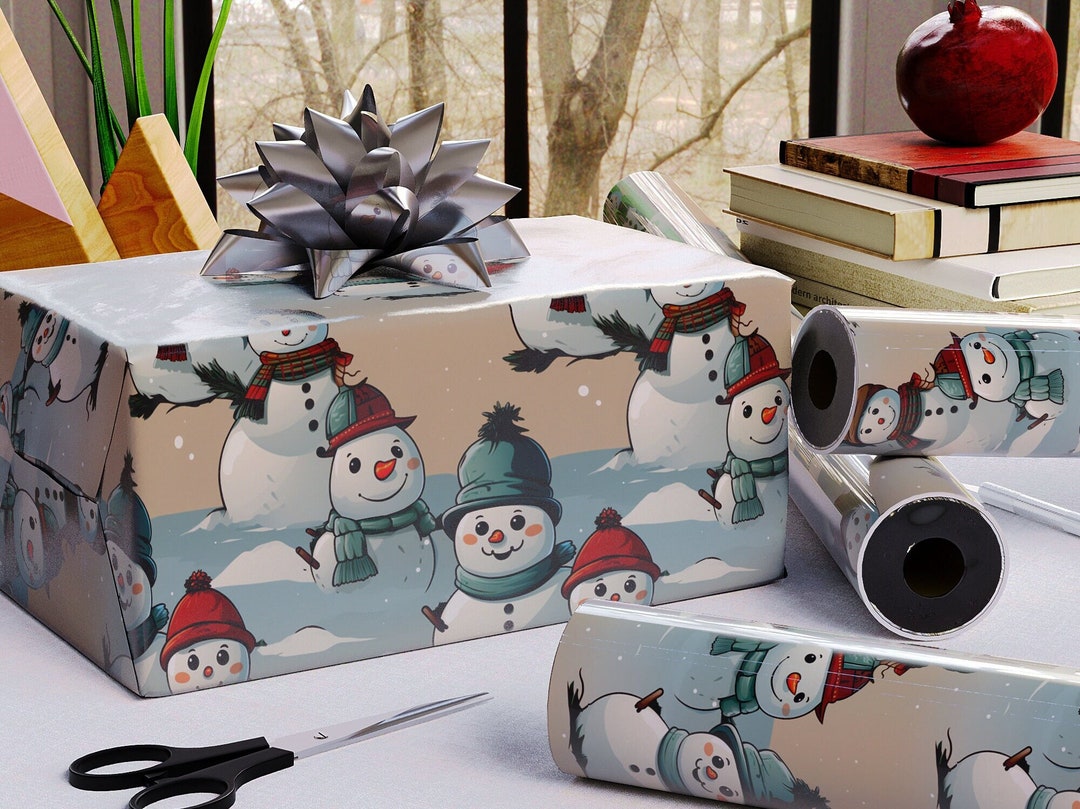 Large Print Cheerful Snowmen Wrapping Paper Adorable Snowman Christmas ...