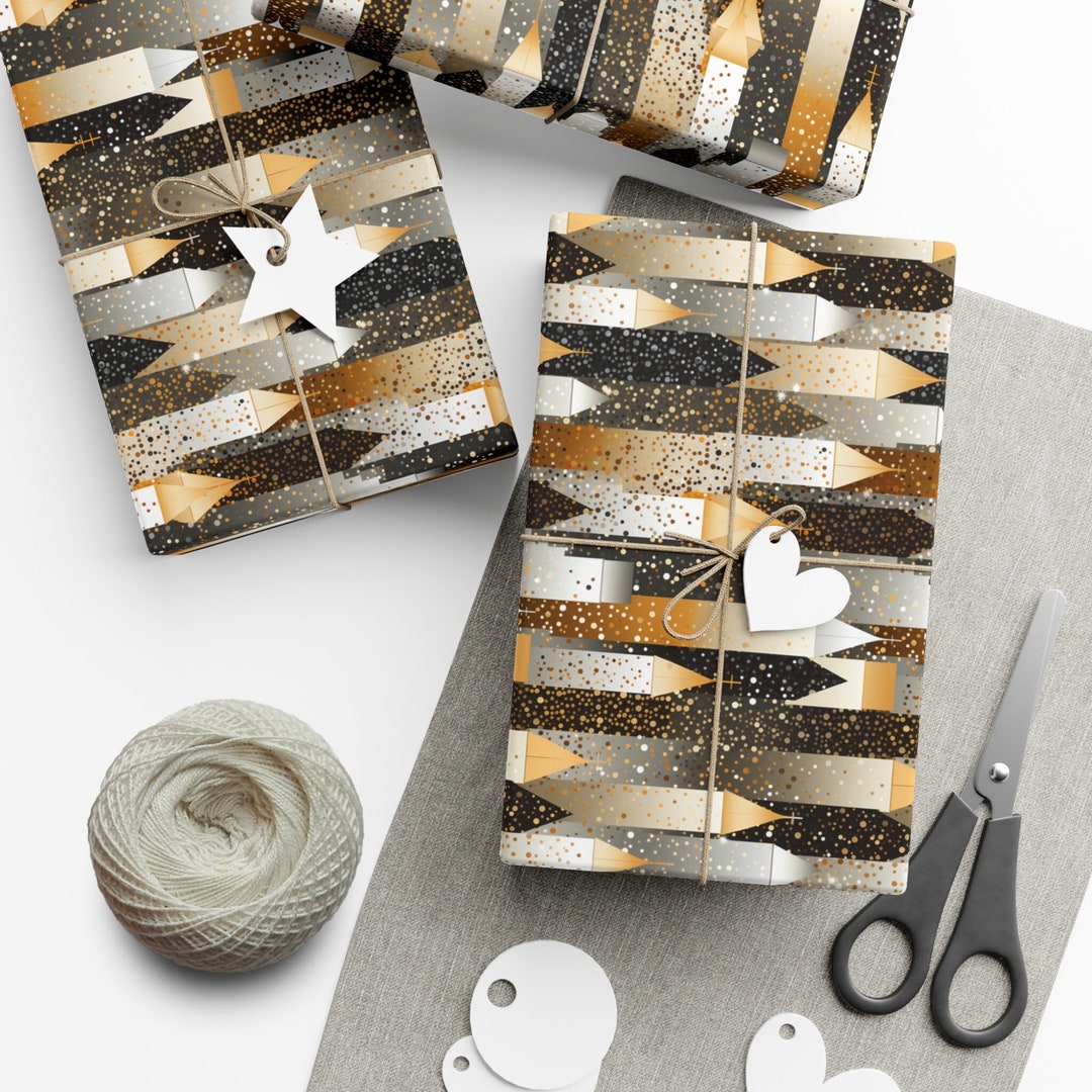 Baptism Gift Wrap Religious Paper Black Gold Glittery Christian Church ...