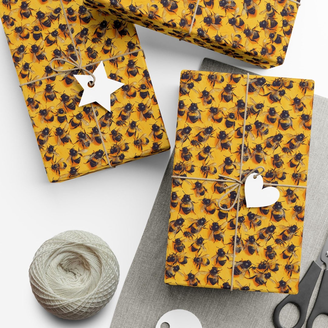 Bee Wrapping Paper Yellow Gift Wrap Cute Bee Gift Wrap Honey Bee Paper ...