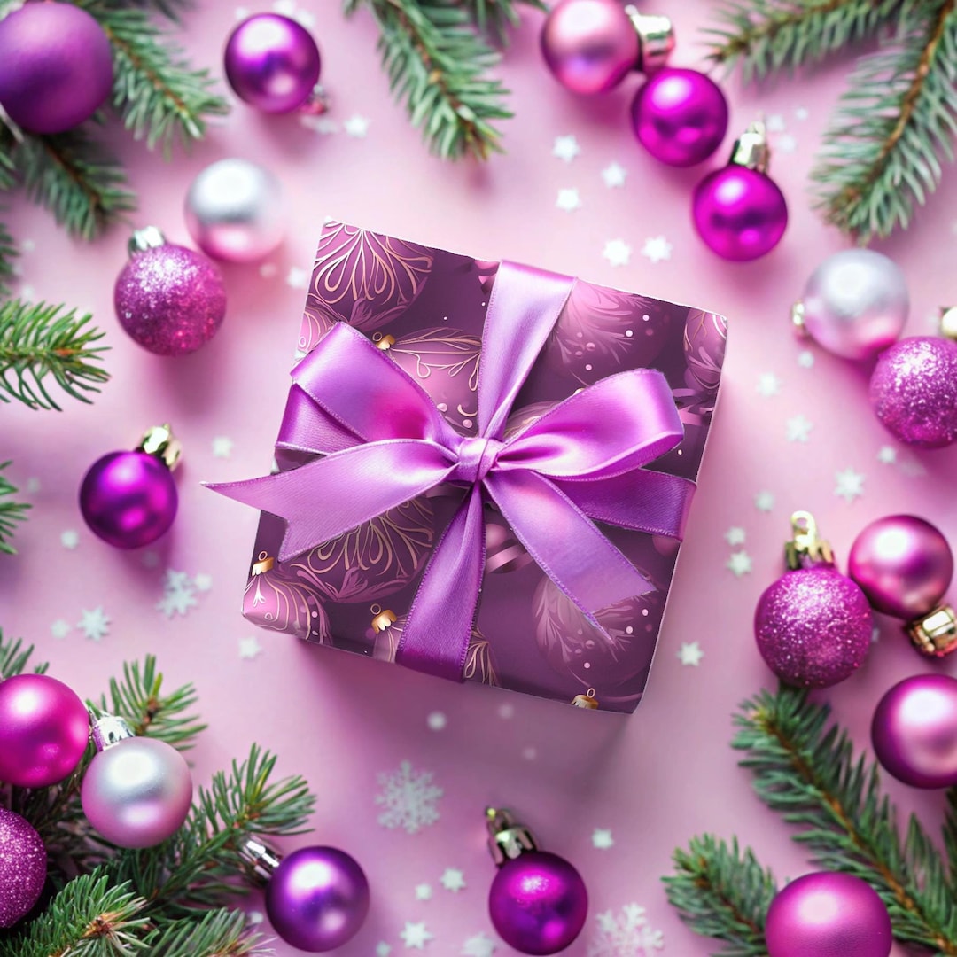 Purple Christmas Wrapping Paper: Gold Swirls, Pearl Design - Etsy