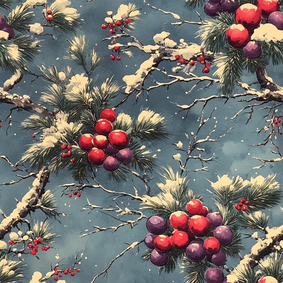 Winter Berry Wrapping Paper Christmas Gift Wrap Holiday Paper Vintage ...