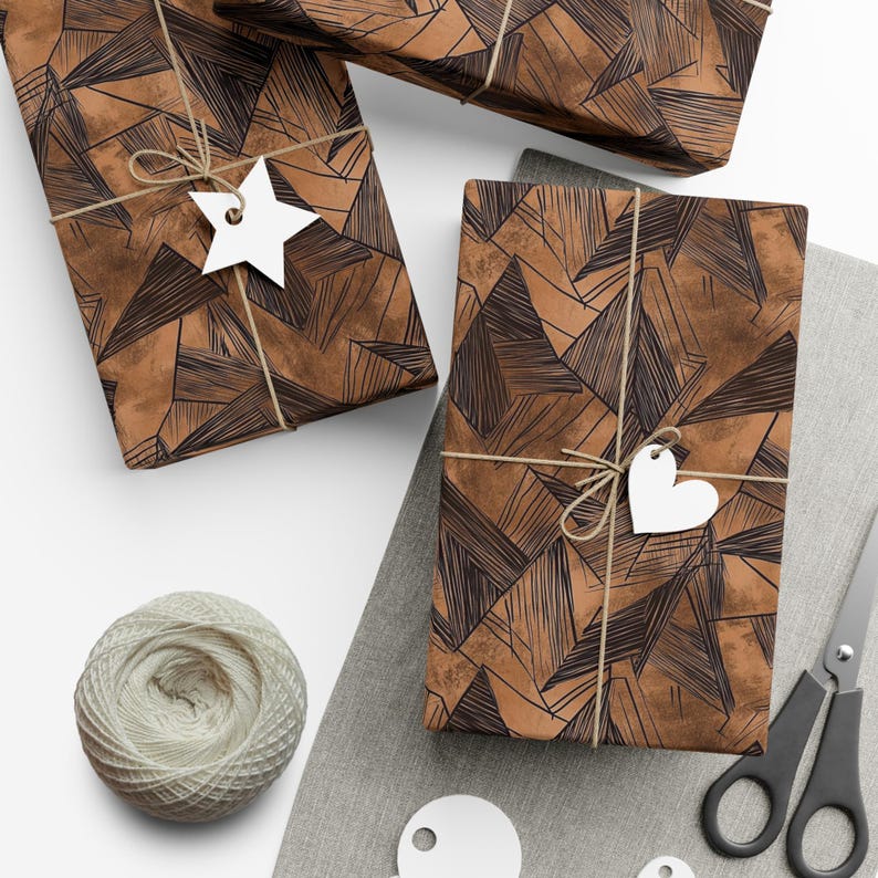 Abstract Geometric Wrapping Paper: Brown & Black Mid-century Modern ...