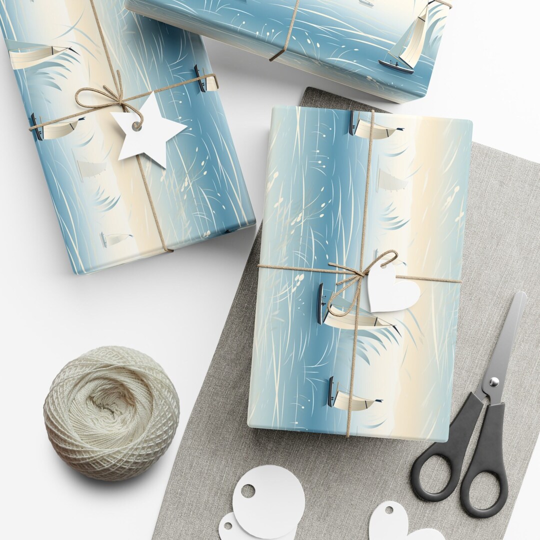 Sailboat Gift Wrapping Paper Nautical Gift Wrap Ocean Sailing Paper ...