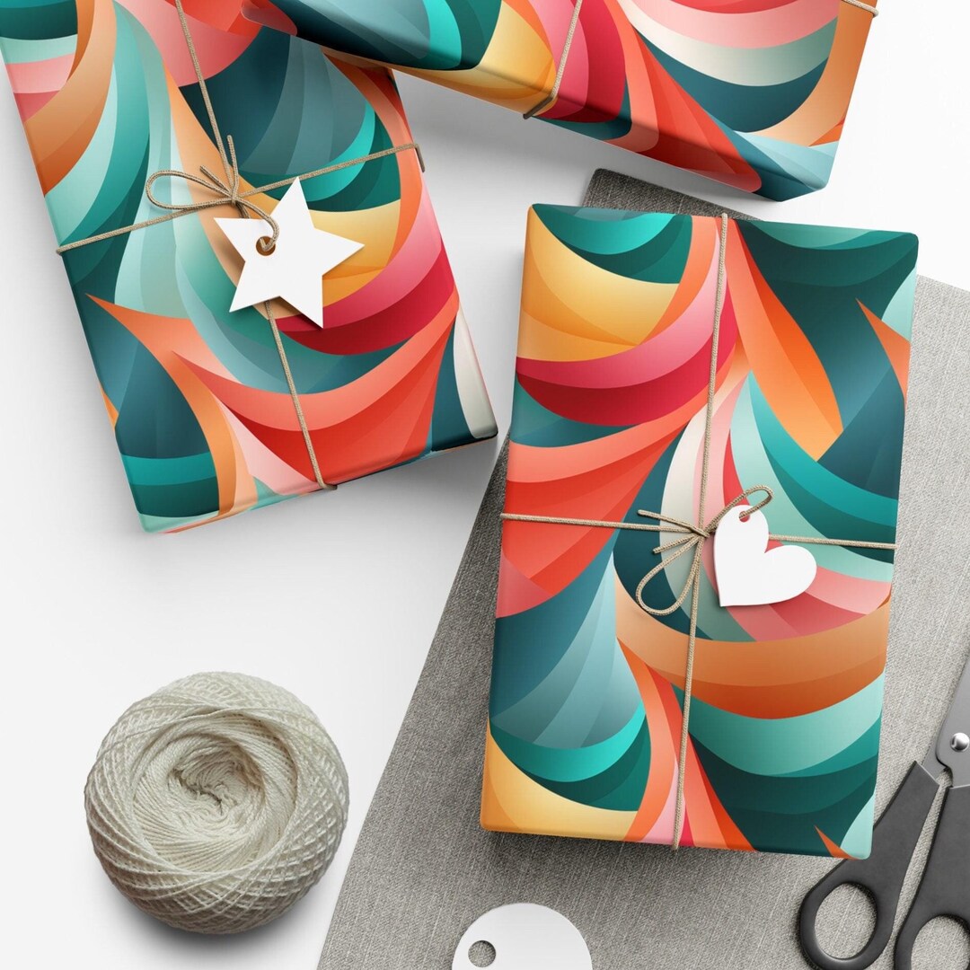 Colorful Swirl Wrapping Paper Abstract Gift Wrap Trendy Vibrant Orange ...
