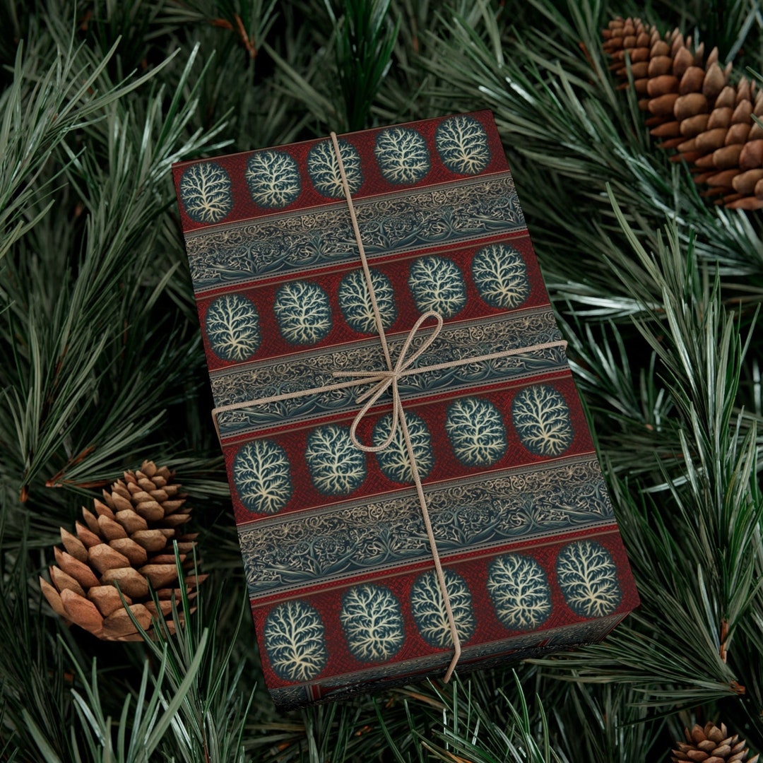 Masculine Graduation Gift Wrap Tree Branch Wrapping Paper Red Grey ...