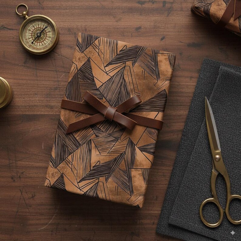 Abstract Geometric Wrapping Paper: Brown & Black Mid-century Modern ...