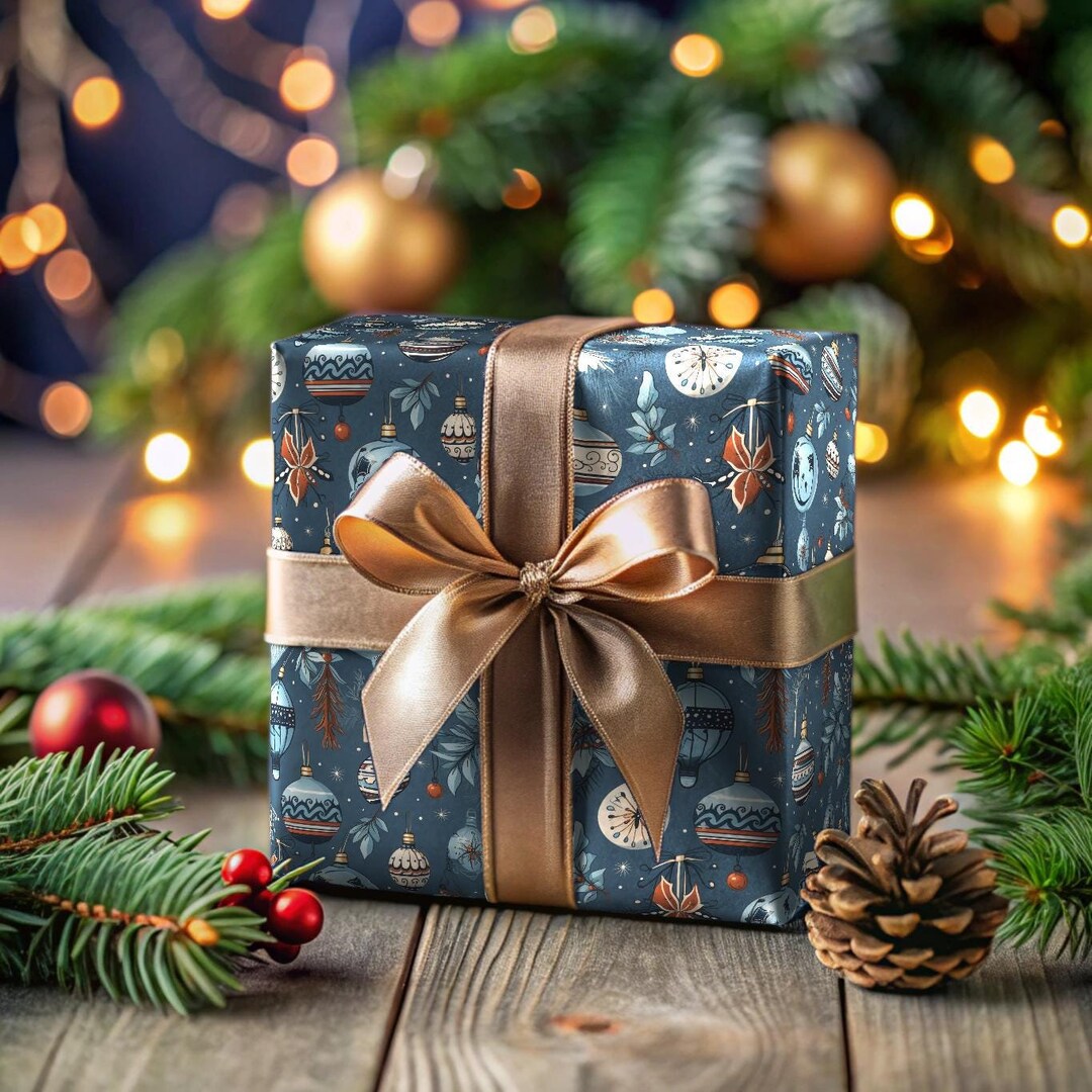 Christmas in Nashville Wrapping Paper Blue White Ornament Gift Wrap ...