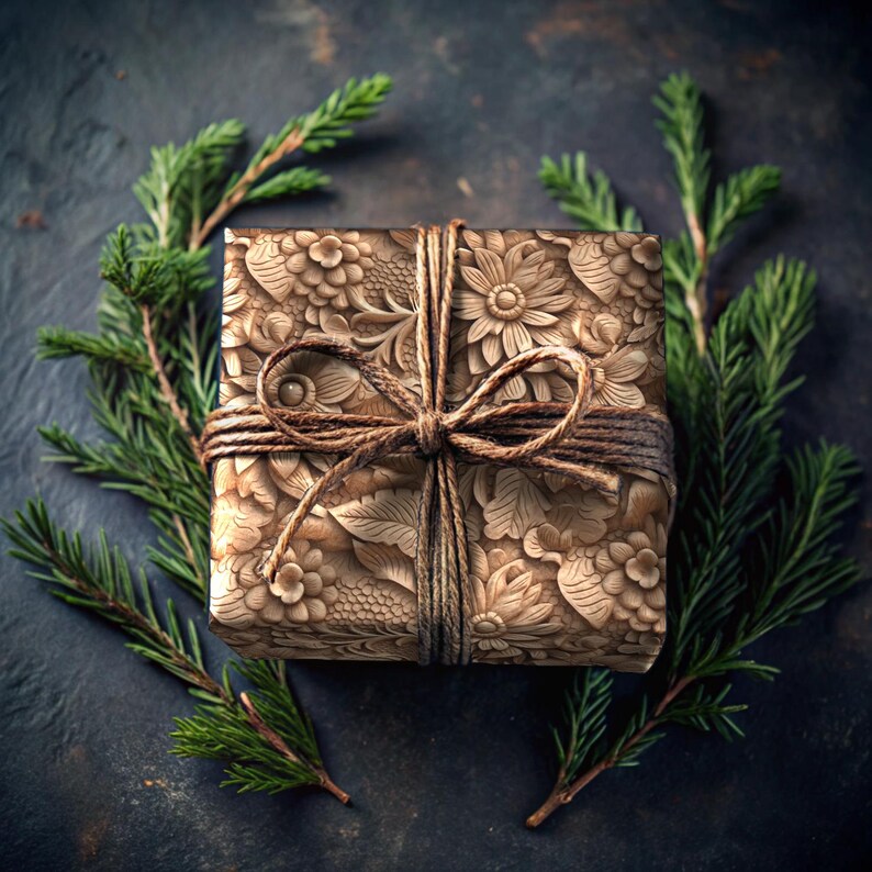 Carved Wood Floral Wrapping Paper: Rustic Artisan Gift Wrap Roll - Etsy