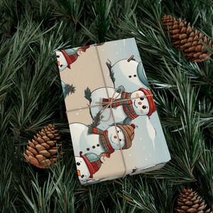 Large Print Cheerful Snowmen Wrapping Paper Adorable Snowman Christmas ...