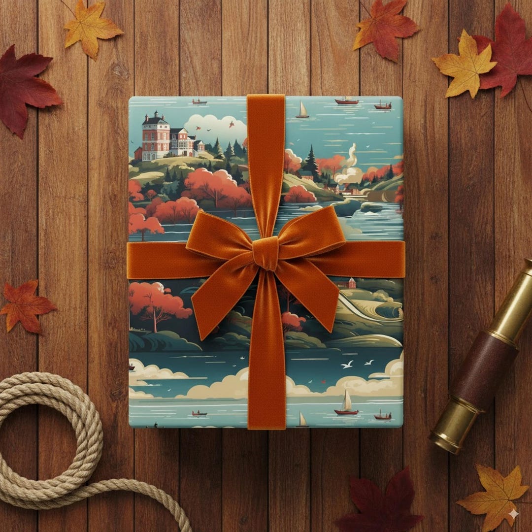 Sailboat & Lighthouse Wrapping Paper: Nature-inspired Gift Wrap - Etsy