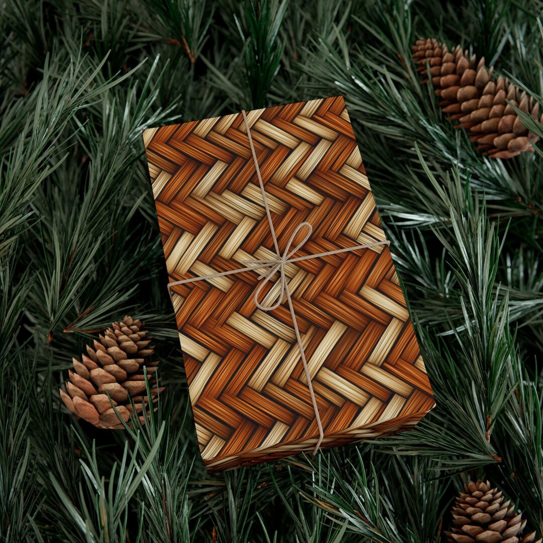 Picnic Basket Pattern Gift Wrap Symmetrical Wicker Wood Wrapping Paper ...