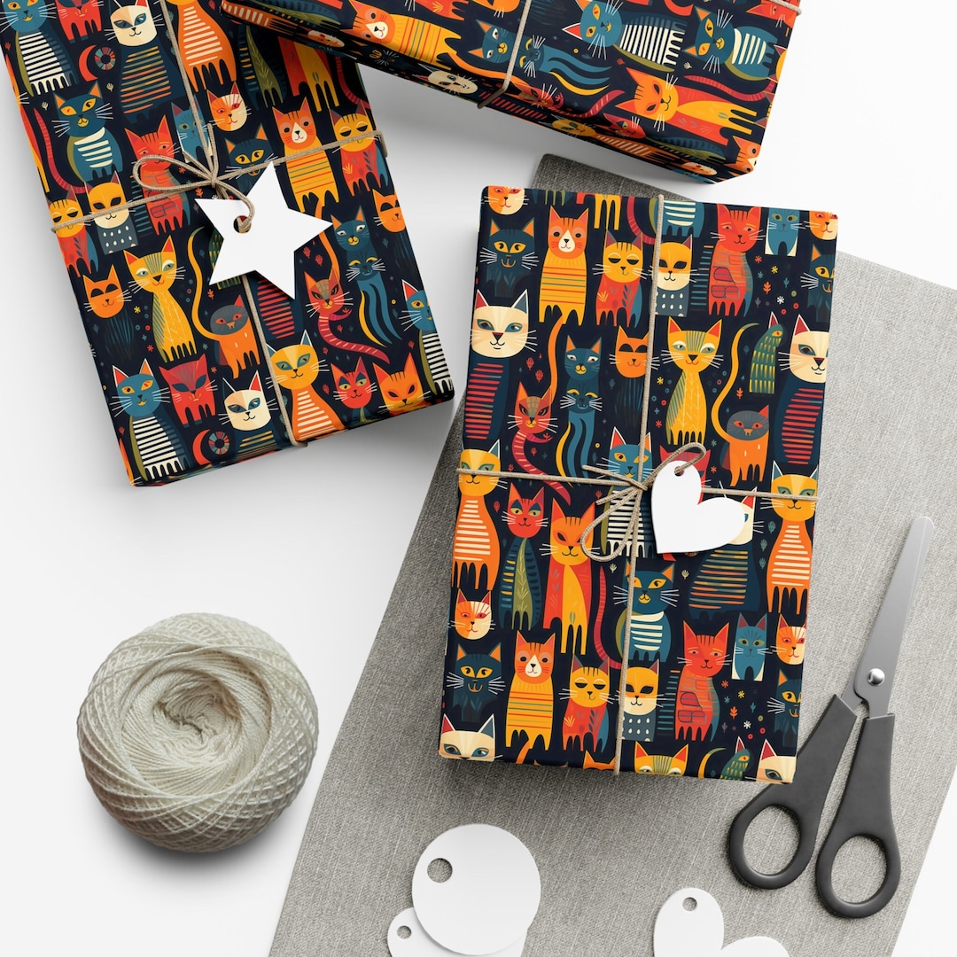 Colorful Cat Gift Wrap Cat Wrapping Paper Cute Abstract Cat Dark ...