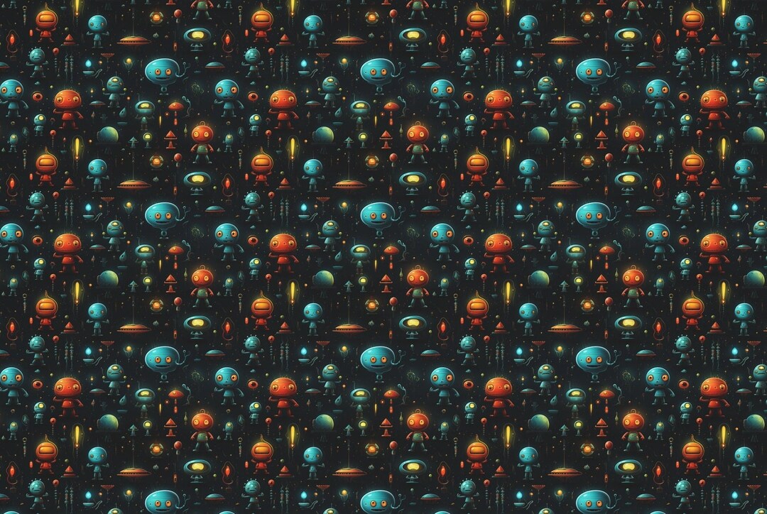 Robot Alien Pattern Wrapping Paper Cartoon Robots Aliens UFO Space ...