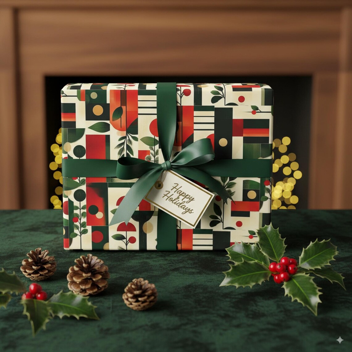 Modern Art Christmas Wrapping Paper Geometric Gift Wrap Abstract ...