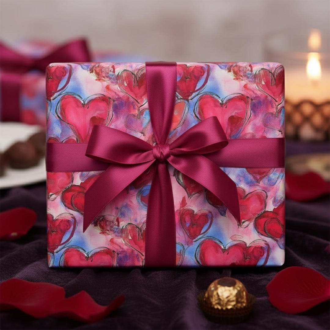 Colorful Heart Wrapping Paper Valentine Gift Wrap Floral Love Paper ...