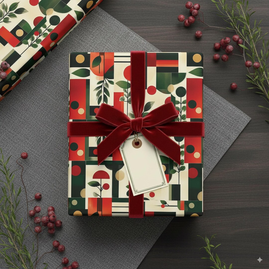 Modern Art Christmas Wrapping Paper Geometric Gift Wrap Abstract ...