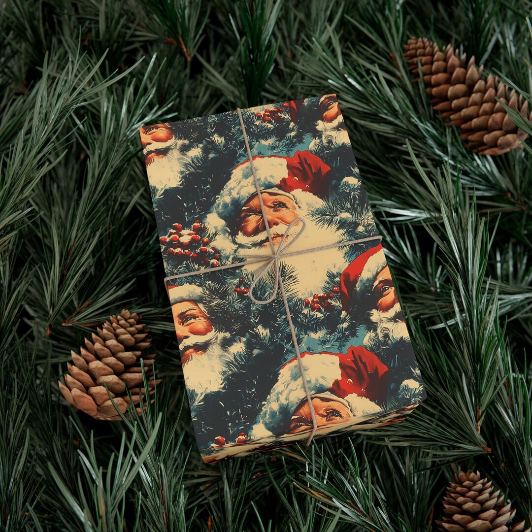 Vintage Santa Wrapping Paper Christmas Gift Wrap Retro Holiday Antique ...