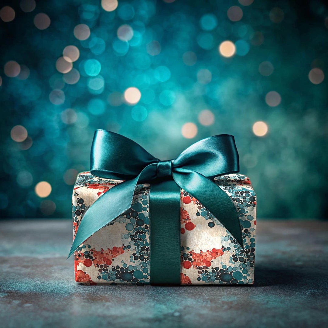 Circles Wrapping Paper Christmas Gift Wrap Beige Teal Red Vibrant ...