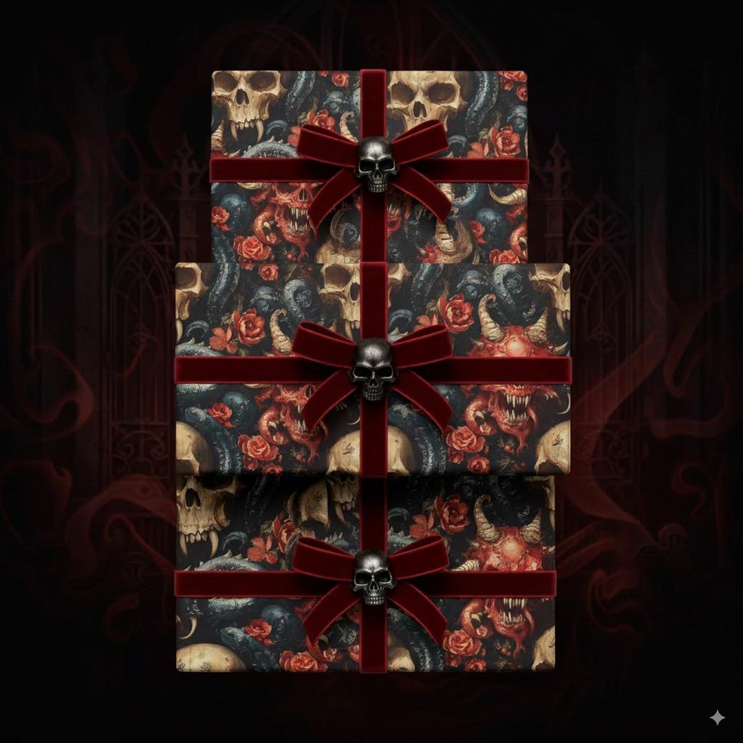 Gothic Skull Wrapping Paper: Dark Floral Satanic Gift Wrap - Etsy