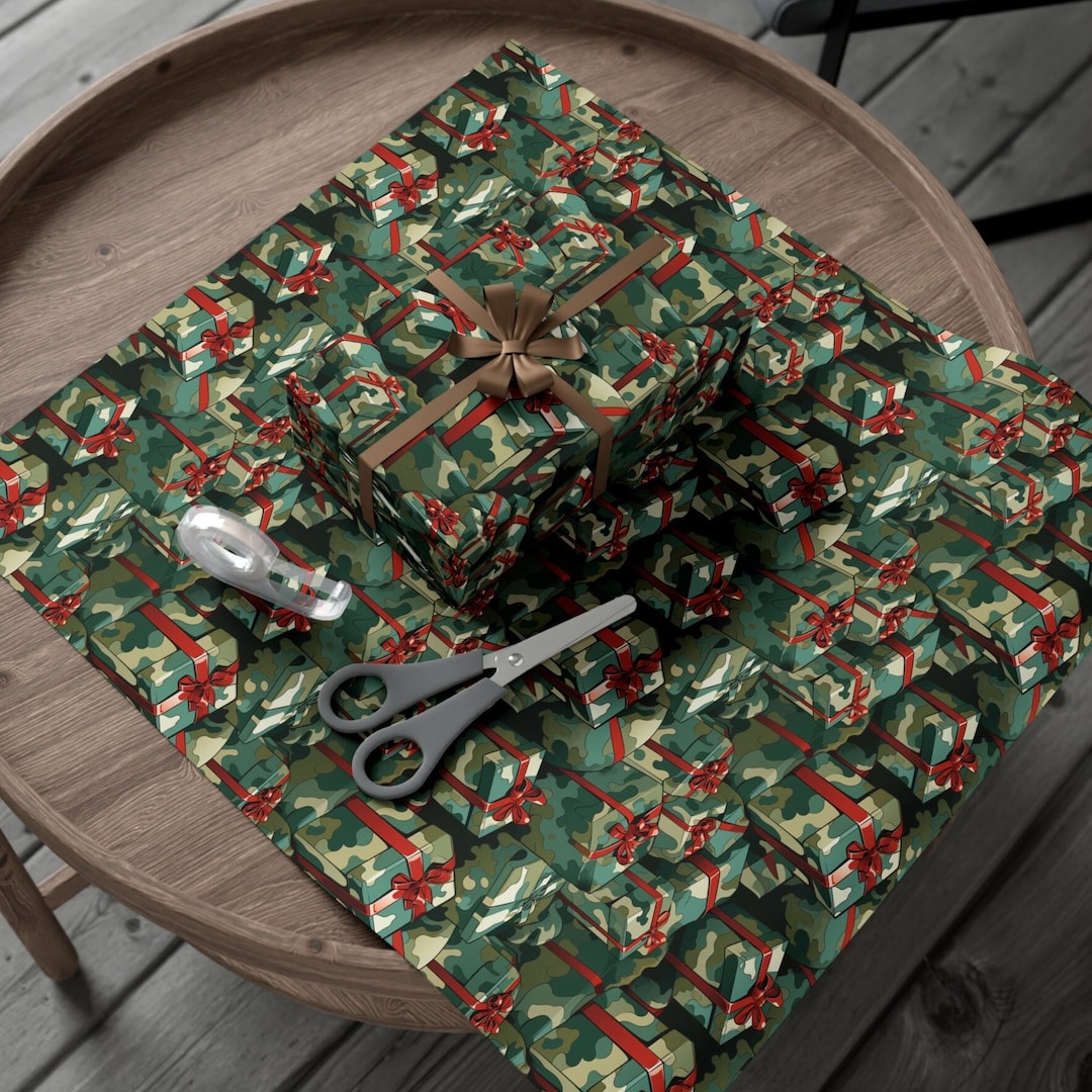Cool Camo Presents Festive Gift Wrapping Paper Roll Colorful Green ...