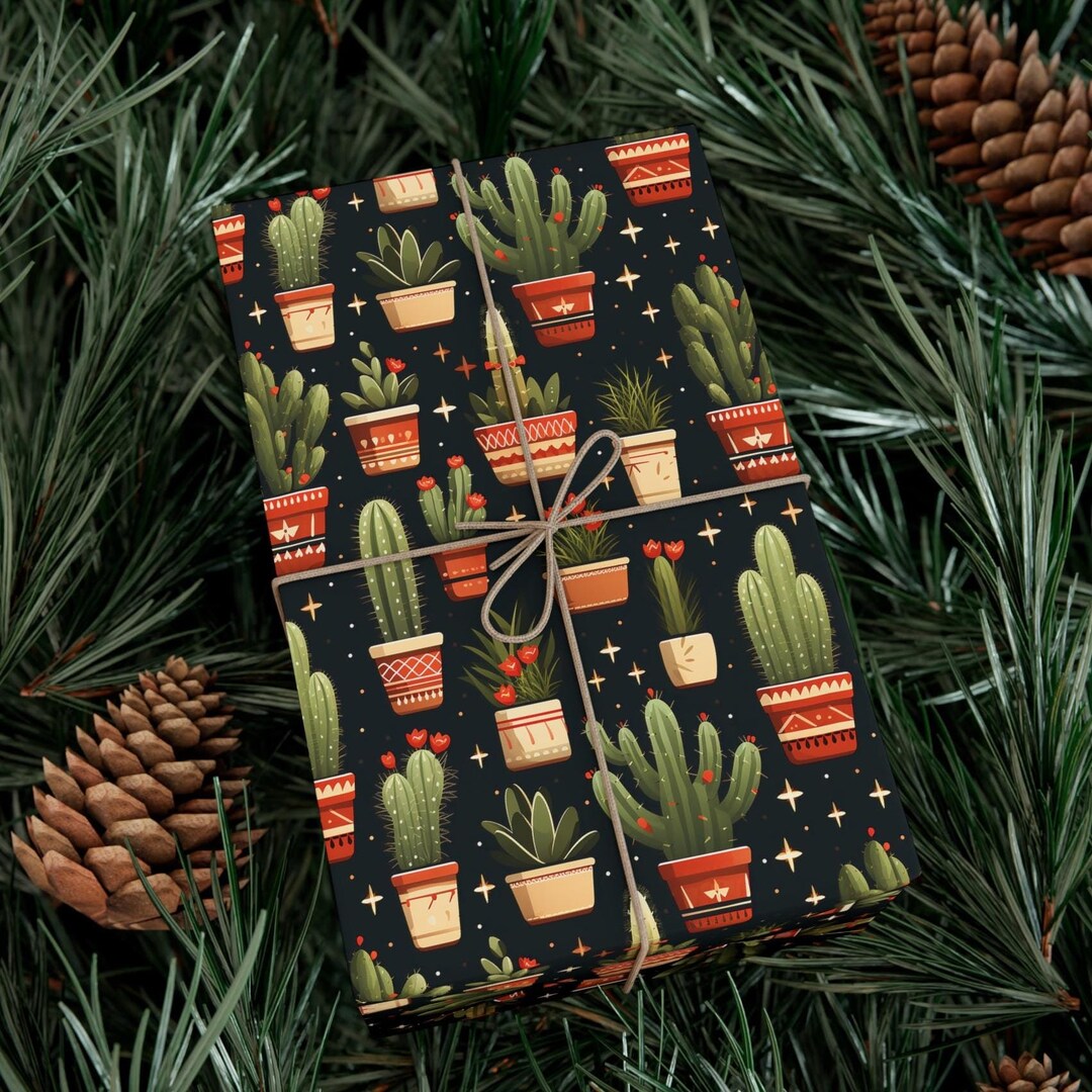 Cactus Gift Wrap Paper Succulent Wrapping Paper Dark Southwest Gift ...