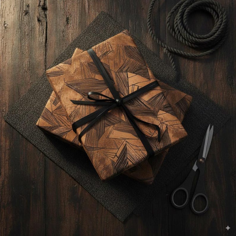 Abstract Geometric Wrapping Paper: Brown & Black Mid-century Modern ...