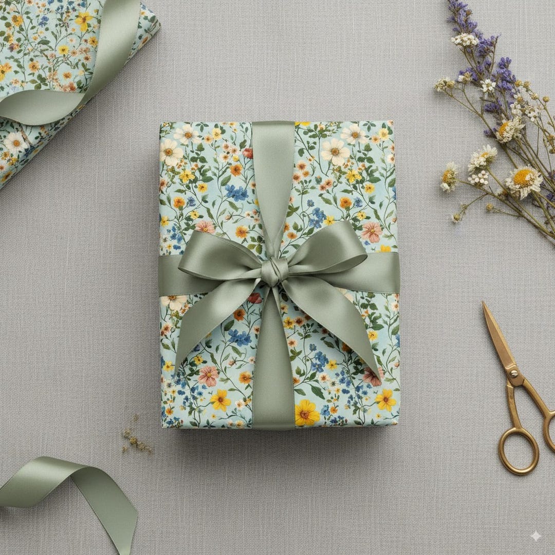 Boho Wildflower Wrapping Paper: Vintage Floral Gift Wrap, Baby Blue - Etsy