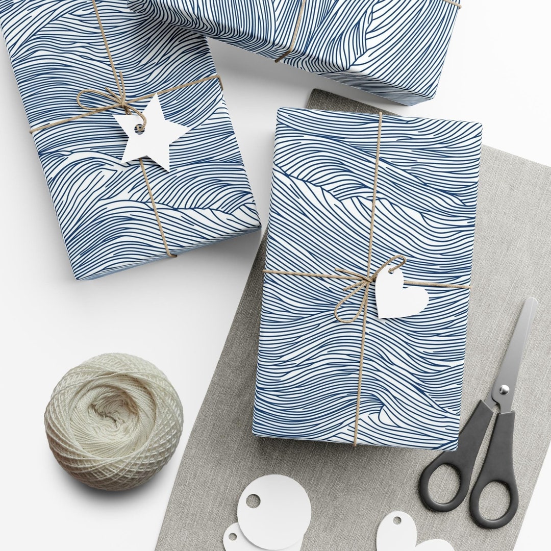 Navy Wave Wrapping Paper Ocean Gift Wrap Fluid Lines Paper Modern Gift ...