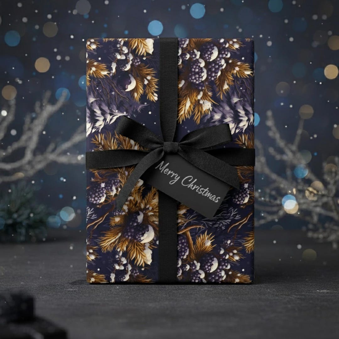 Purple Christmas Wrapping Paper: Rustic Forest & Berries - Etsy