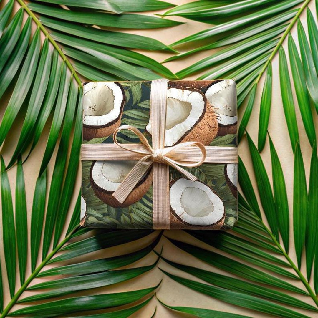 Tropical Coconut Wrapping Paper Brown Coconut Hawaiian Luau Gift Wrap ...