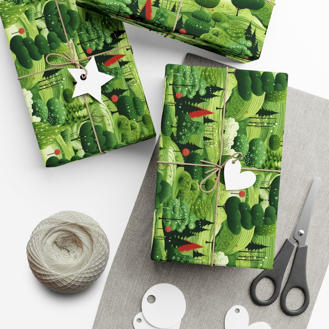 Dr. Seuss Style Lush Garden Landscape Wrapping Paper Green Floral ...