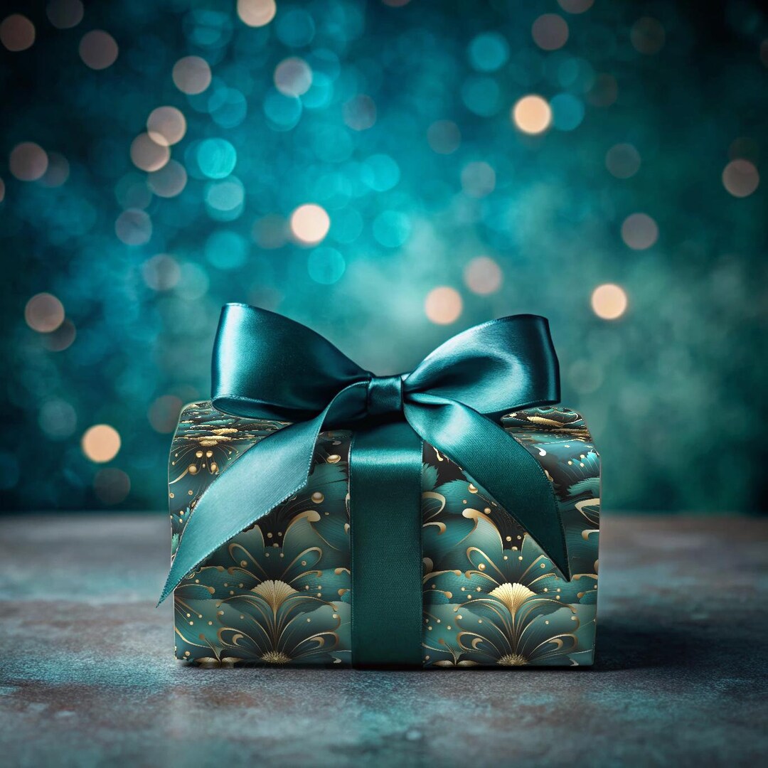 Great Gatsby Wrapping Paper Turquoise Teal Gift Wrap Abstract Floral ...
