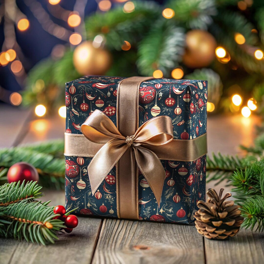 Christmas Gift Wrap Burgundy and Navy Festive Christmas Wrapping Paper ...