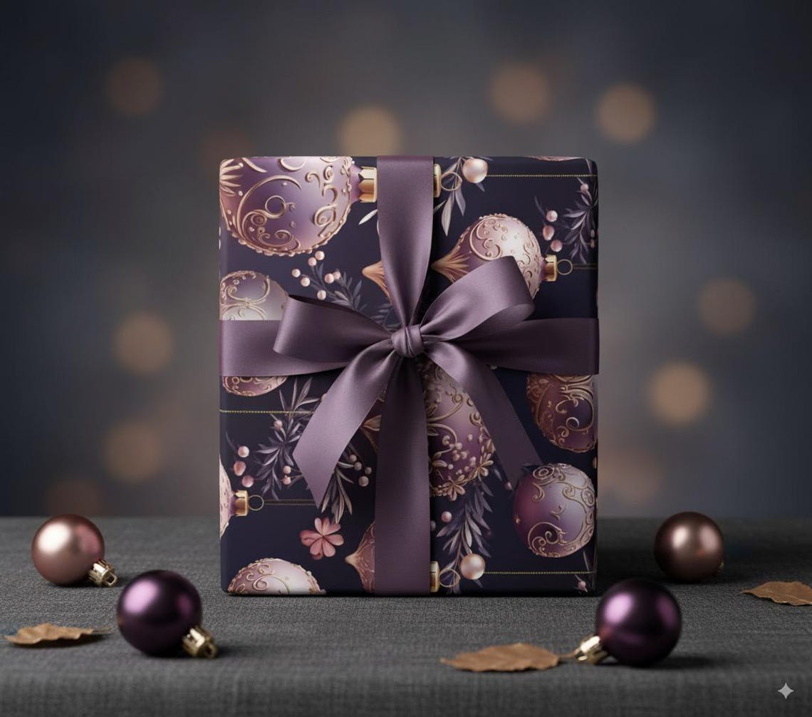 Christmas Wrapping Paper Purple on Purple Gold Royal Purple Pink ...