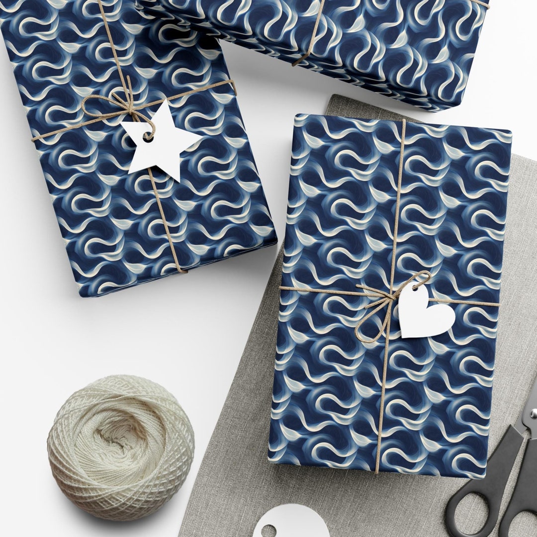 Navy Blue Swirl Wrapping Paper Decorative Gift Wrap Elegant Blue Gift ...