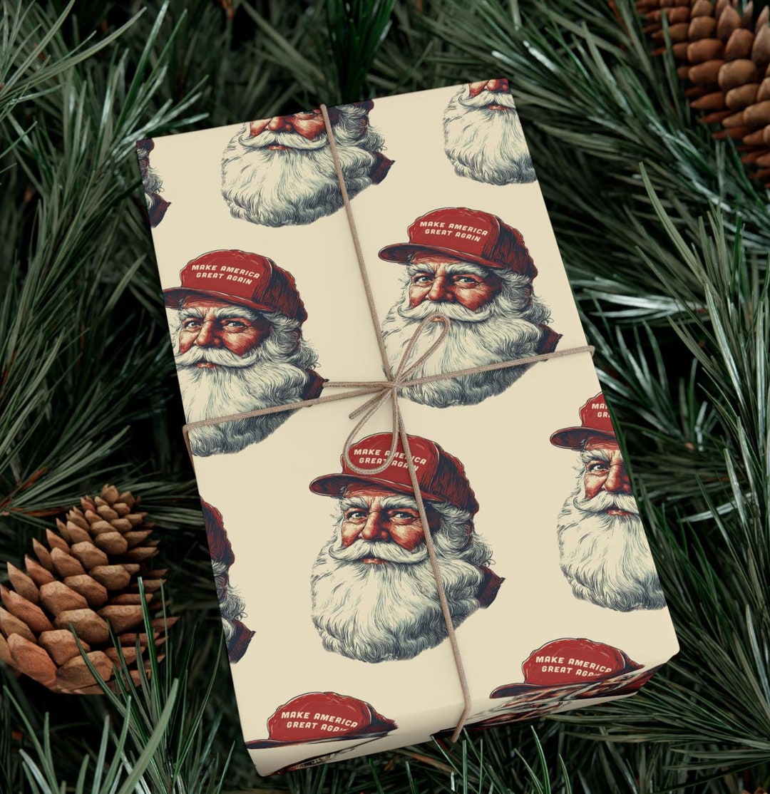 Funny Santa MAGA Hat Christmas Wrapping Paper: Political Humor Gag Gift ...