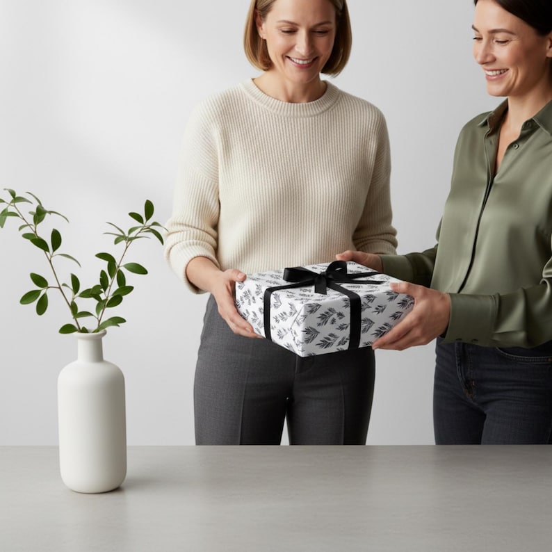 Olive Branch Gift Wrap: Botanical Print, White & Dark Navy Paper - Etsy