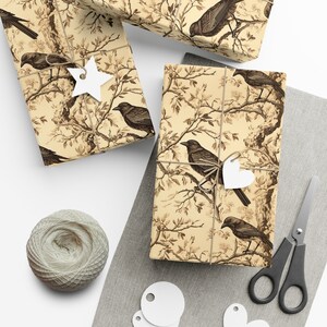 Raven Wrapping Paper Bird Tree Branch Gift Wrap Beige Black Earth Tone ...