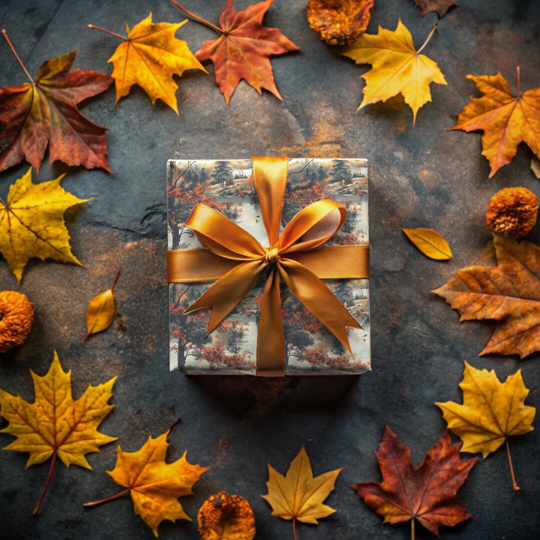1920s Autumn Wrapping Paper Fall Forest Gift Wrap Colorful Vintage ...