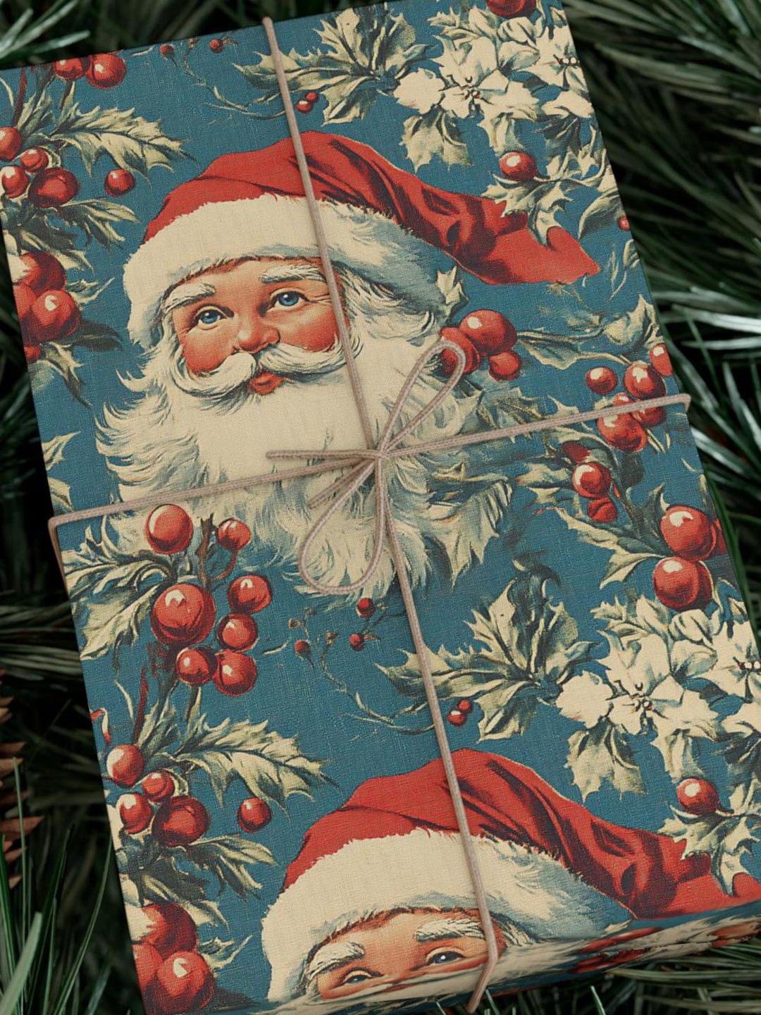Vintage Santa Wrapping Paper Holiday Gift Wrap Retro Christmas Paper ...