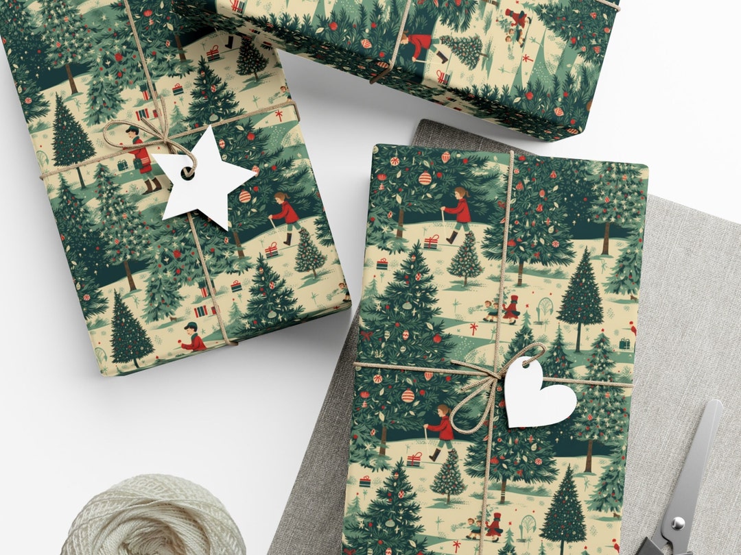 Vintage Christmas Wrapping Paper Retro Style Joyful Holiday Gift Wrap ...