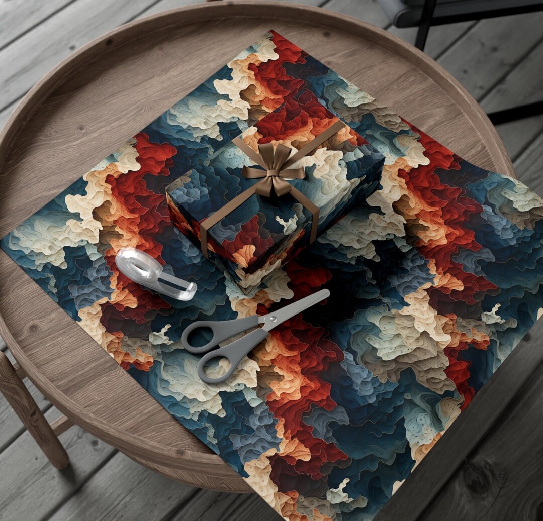 Abstract Painting Wrapping Paper Black Rust Teal Gift Wrap American ...