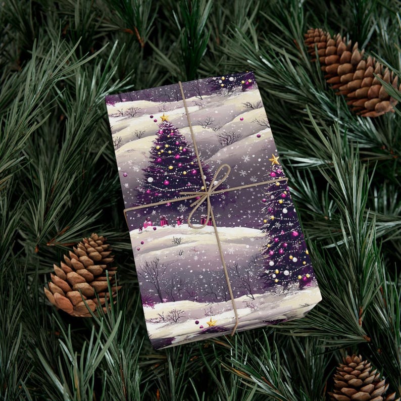 Winter Wonderland Wrapping Paper Christmas Gift Wrap Purple Snow ...