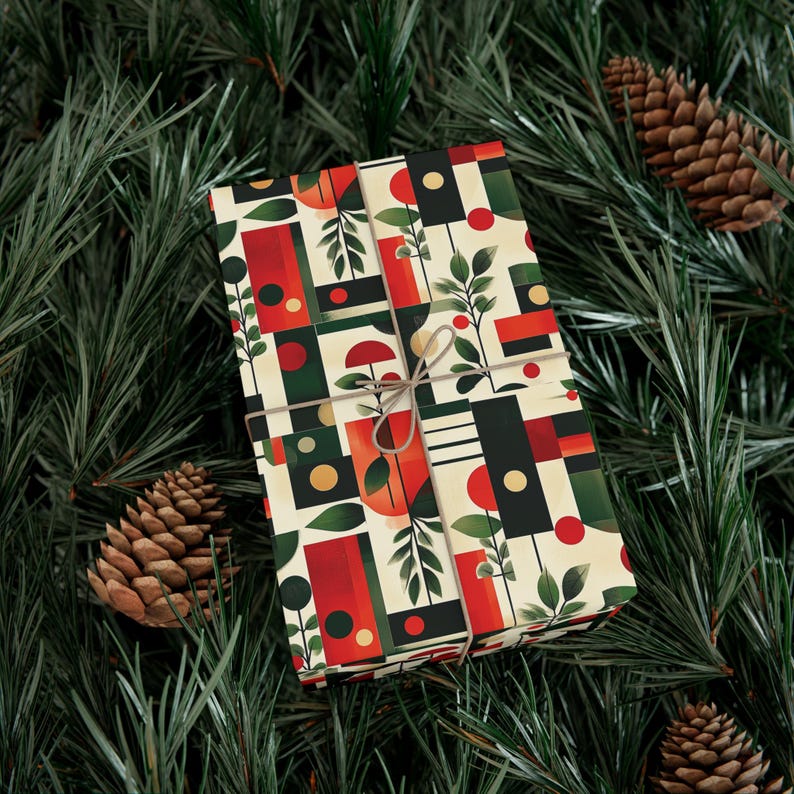 Modern Art Christmas Wrapping Paper Geometric Gift Wrap Abstract ...